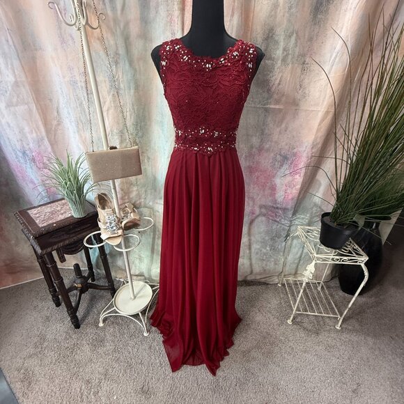 Rory | Dresses | Rory Beaded Burgundy Lace Formal Prom Evening ...
